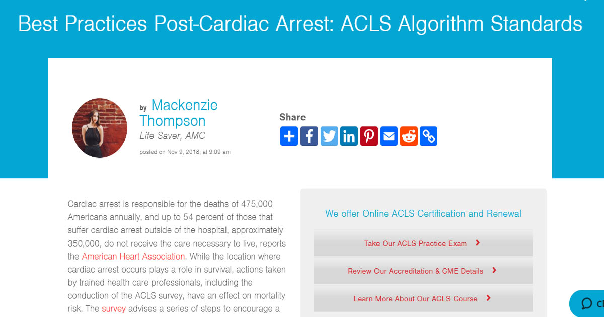 Best Practices Post-Cardiac Arrest: ACLS Algorithm Standards
